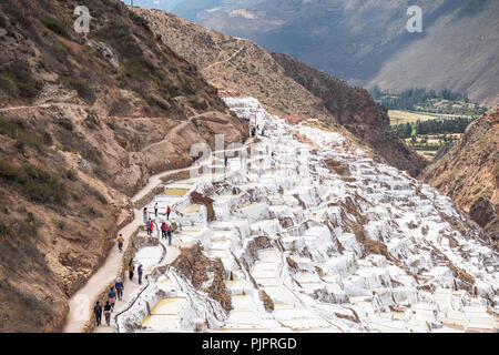 Aerial view of the Maras Salt Mines in the Sacred Valley, Peru, with ...