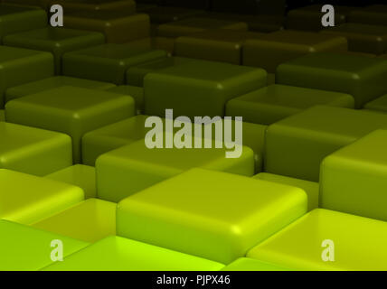 Metallic cubes. Abstract background with green light. 3d render Stock ...