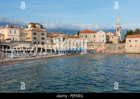 BUDVA, MONTENEGRO - JUNE 20, 2018: People are relaxing on the beach ...
