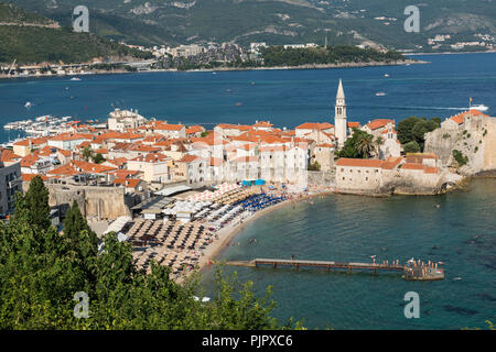 BUDVA, MONTENEGRO - JUNE 20, 2018: People are relaxing on the beach ...