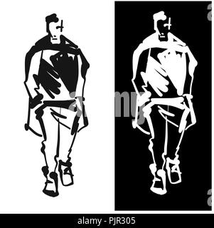 Fashion man model silhouettes hand drawn. Monochrome vector. Male ...