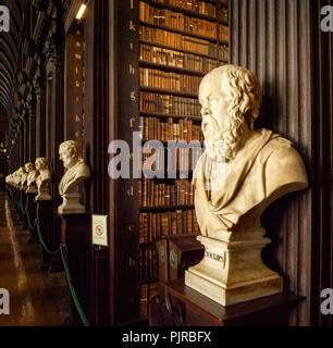 Magnificent oak panelled interior of Trinity College Library in Dublin ...