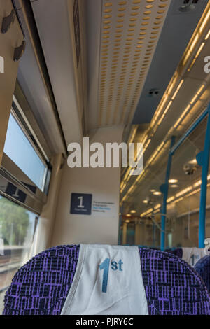 First class carriage on a Southeastern electric train waiting at a ...