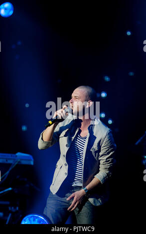 Flemish singer Stan Van Samang in concert at the Lotto Arena, Antwerp ...