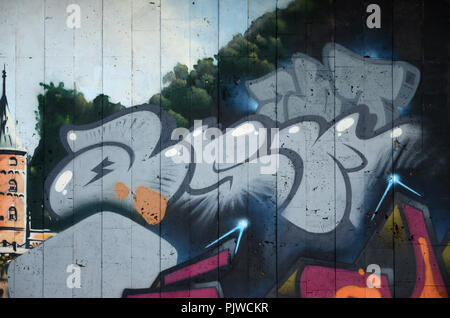 Graffiti Grunge White Grey Black Color Brick Wall With Abstract Urban ...