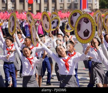 Pyongyang, DPRK. 9th Sep, 2018. Soldiers march during a parade to ...
