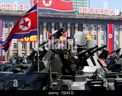 Pyongyang, DPRK. 9th Sep, 2018. Soldiers march during a parade to ...