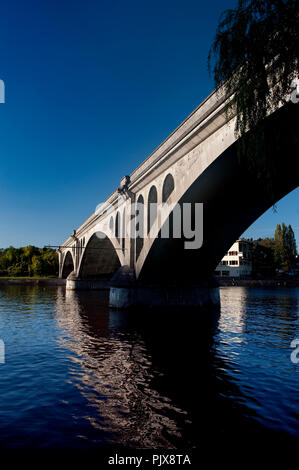 The 19th Century Pont de Fer bridge in Huy over the Meuse river ...