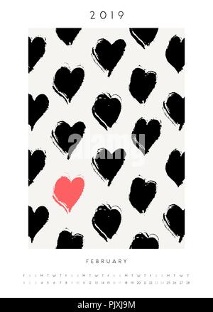 Printable A4 size February 2019 calendar template. Abstract composition ...