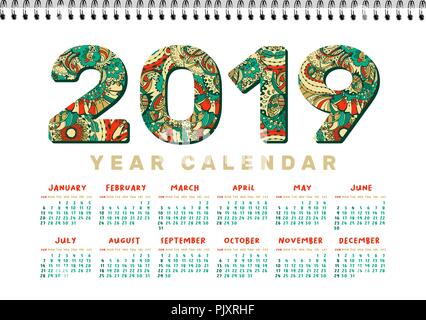 Colorful year 2019 calendar isolated on a white background Stock Vector ...