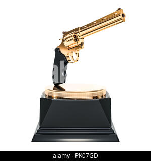 Golden Gun Award Trophy Pedestal. 3d Rendering isolated on white ...