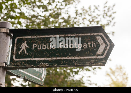 public footpath sign metal post green signs UK England rural Stock ...