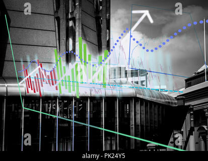 Composing with business building and stock chart Stock Photo - Alamy
