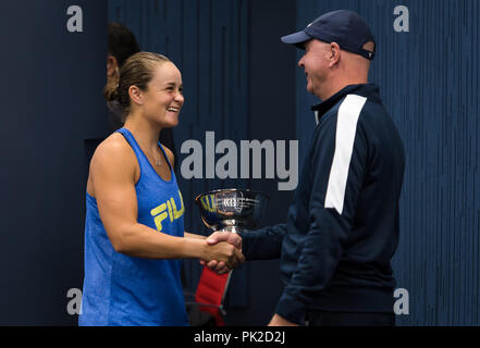 Ashleigh Barty with coach Craig Tyzzer are seen at a media conference ...
