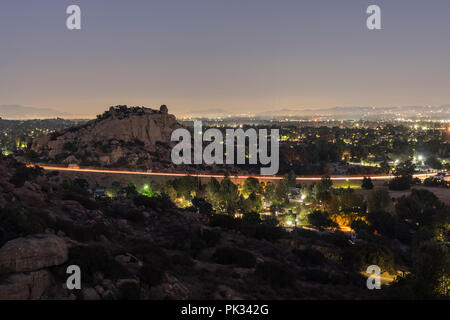 Night view of landmark Stoney Point rock formation and the San Fernando ...