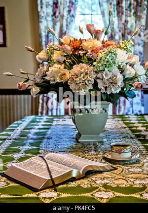 Flowers on a Bible open to the book of Psalms Stock Photo - Alamy