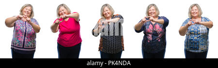 Collage of a Happy Woman Making a Heart Shape Gesture in Front of a ...