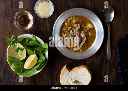 Turkish Soup Beyran with Lamb Meat, Rice, Chopped Garlic and Vinegar ...