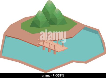 Isometric 3d illustration of mountain lake in the woods Stock Vector ...