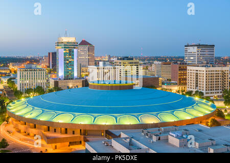 Wichita, Kansas, USA downtown skyline at dusk from the Keeper of the ...
