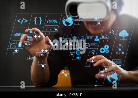 Coding software developer work with AR new design dashboard computer icons of scrum agile ...