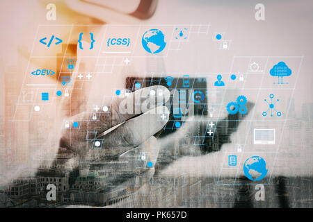 Coding software developer work with AR new design dashboard computer ...