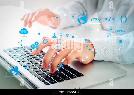Coding software developer work with AR new design dashboard computer ...
