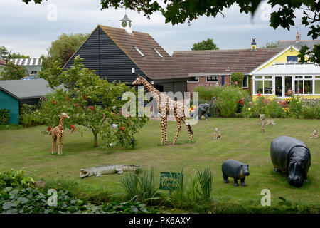 Garden zoo with model animals in Heybridge Basin near Maldon Essex ...