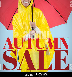 Composite of autumn promotion text in rectangle over high angle view of ...