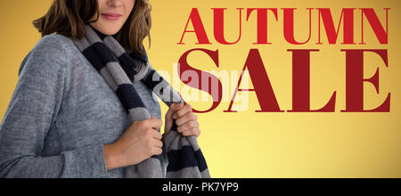 Composite of autumn promotion text in rectangle over high angle view of ...