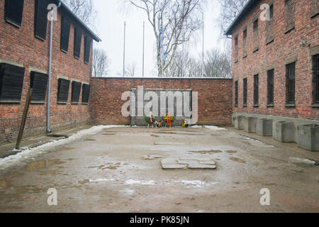 the Death Wall, Auschwitz-Birkenau concentration camp, Poland Stock ...