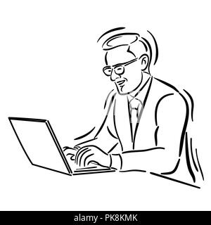 People using a laptop isolated line drawing, illustration design ...
