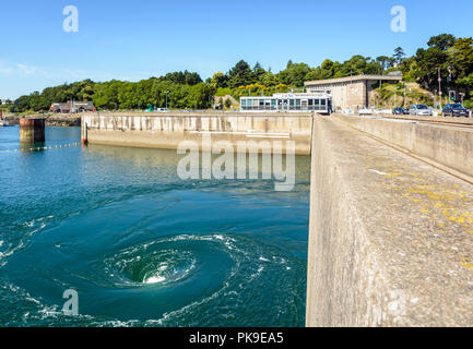 The Rance tidal power station near Saint-Malo in Brittany, France, with ...