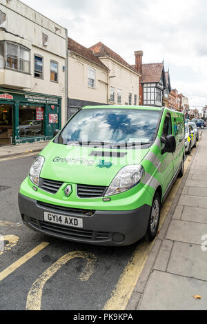 Green Flag breakdown van parked in residential street Stock Photo - Alamy