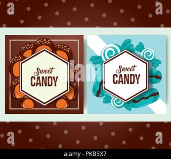 sweet candy sign caramels mints stripes background vector illustration ...