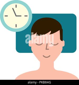 man sleeping on the bed clock time vector illustration hand drawing ...