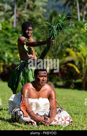 The villagers of Waitabu village in Taveuni island, Fiji put on a ...