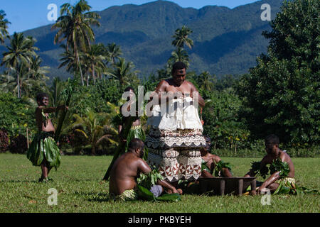 The villagers of Waitabu village in Taveuni island, Fiji put on a ...