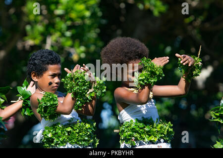 The villagers of Waitabu village in Taveuni island, Fiji put on a ...