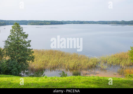 City Zarasi, Lithuania. Urban city, lake and park. Green nature boat ...