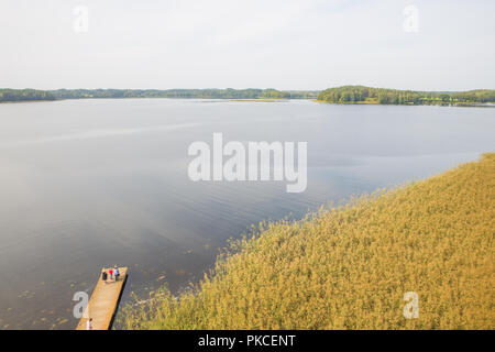 City Zarasi, Lithuania. Urban city, lake and park. Green nature boat ...