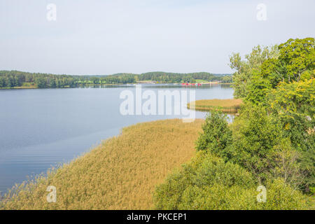 City Zarasi, Lithuania. Urban city, lake and park. Green nature boat ...