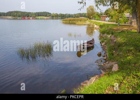 City Zarasi, Lithuania. Urban city, lake and park. Green nature boat ...