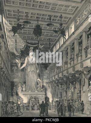 Statue of Athena inside the Parthenon in ancient Athens. Hand-colored ...