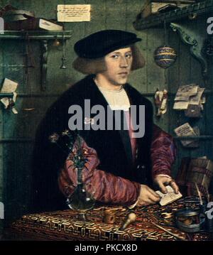 Hans Holbein the Younger - Portrait of a Hanseatic Merchant Stock Photo ...