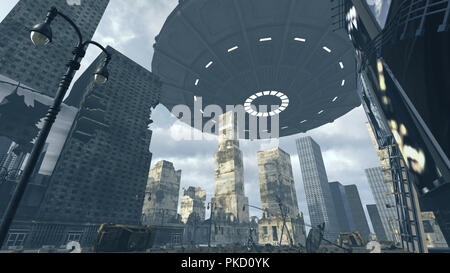 Apocalyptic ruined Time Square New York Manhattan. 3D rendering Stock ...