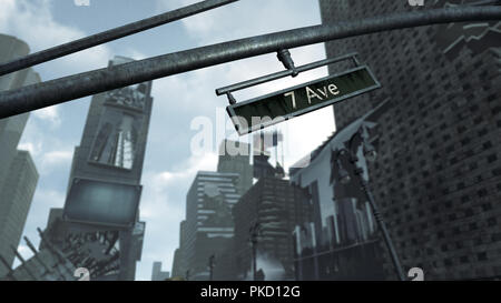 Apocalyptic ruined Time Square New York Manhattan. 3D rendering Stock ...