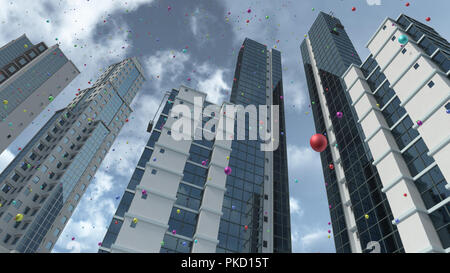 Rising colorful balloons in city 3D rendering Stock Photo - Alamy