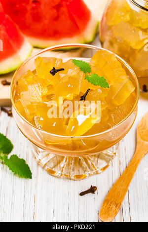 Watermelon Rind Jam Or Candied Watermelon Crusts In Syrup Stock Photo ...