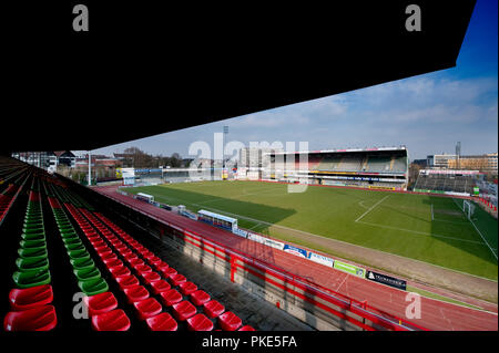 The "Regenboogstadion" football stadium of SV Zulte Waregem in Waregem ...